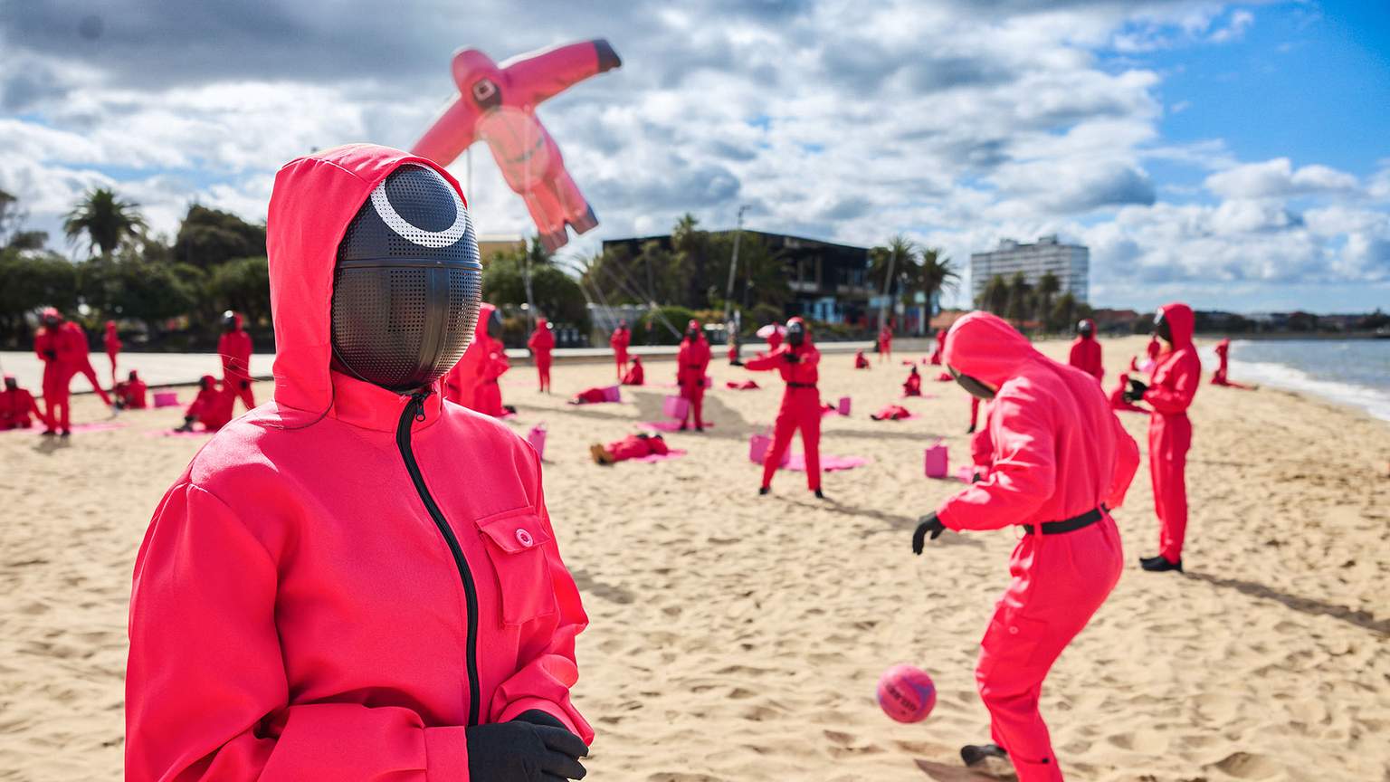 'Squid Game' in St Kilda: Here's What Happened When 200 Pink Guards ...